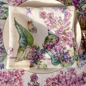 Lilac Linen Napkins Set, Floral Print, Housewarming Gift - Etsy