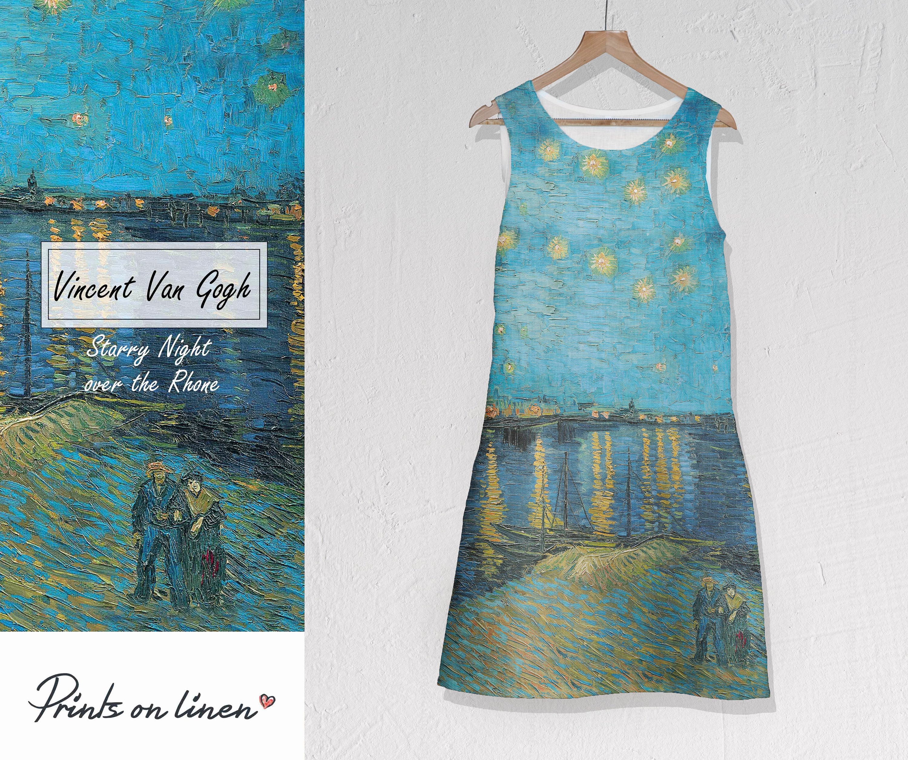 Linen dress, Van Gogh, Starry Night, Hand made dress, sleeveless dress ...