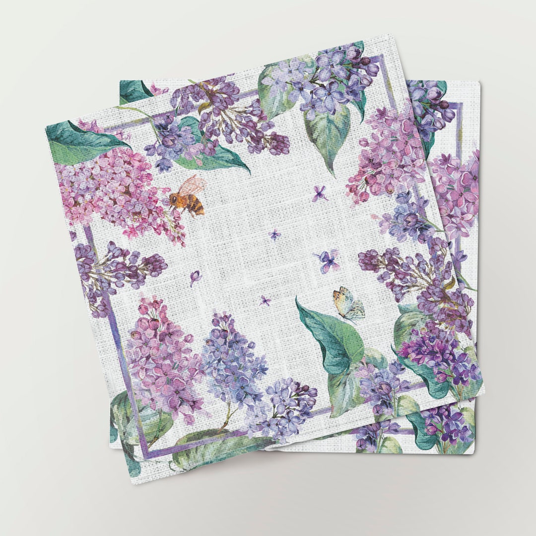 Lilac Linen Napkins Set, Floral Print, Housewarming Gift - Etsy