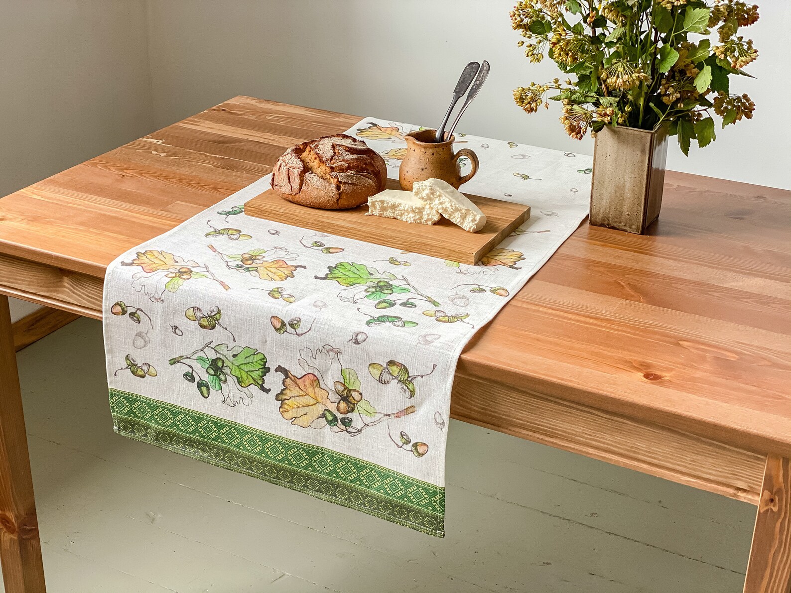 Table Runner Fall Linen Table Runner Oak Thanksgiving Table | Etsy