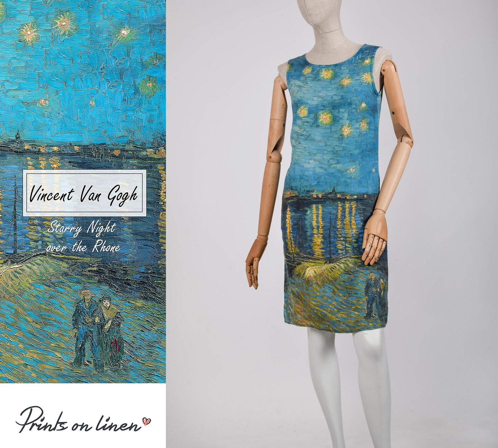 Linen Dress Van Gogh Starry Night Hand Made Dress - Etsy