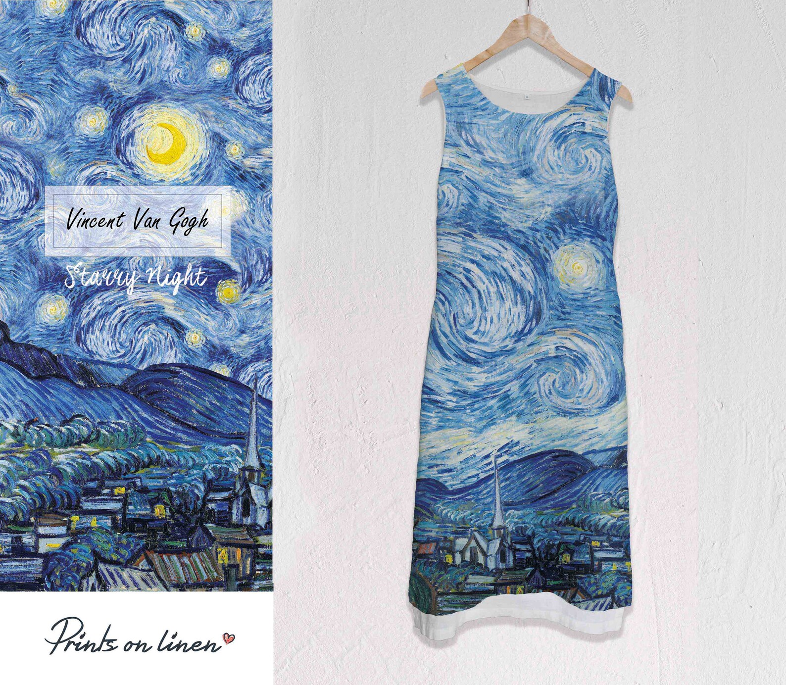 Vincent Van Gogh, Starry Night, Linen Women Dress, 100% Linen, Long ...