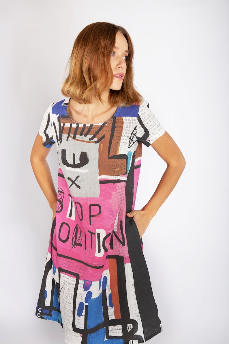 Linen Dress Urban Dress Graffiti Dress Street Wear Linen - Etsy