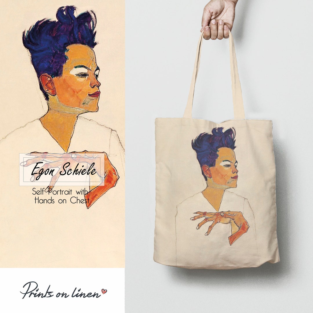Egon Schiele, Tote Bag, Self-portrait, Linen Tote, Vintage Tote, Egon ...