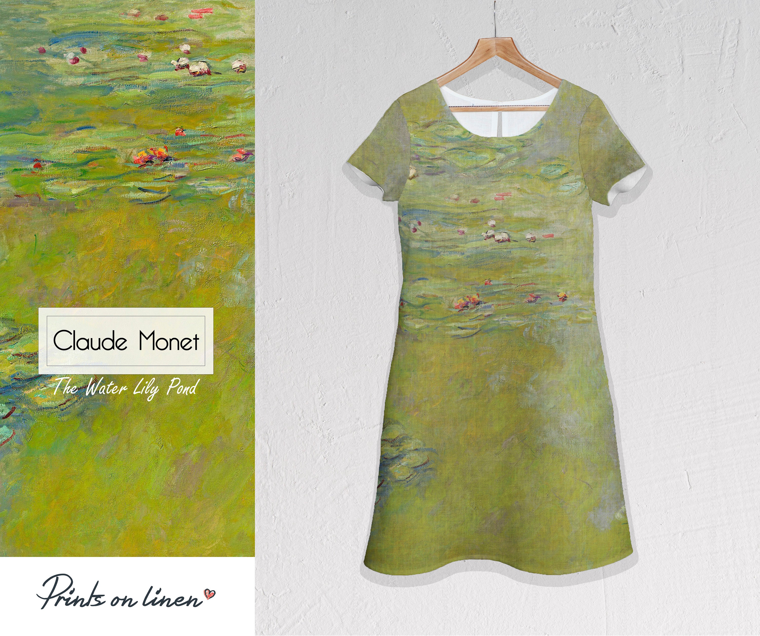 Women dress, Claude Monet, Water Lily Pond, Yellow green dress ...