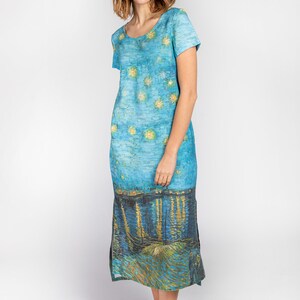 Long Linen Women Dress, Vincent Van Gogh, Starry Night, Tunic Dress ...