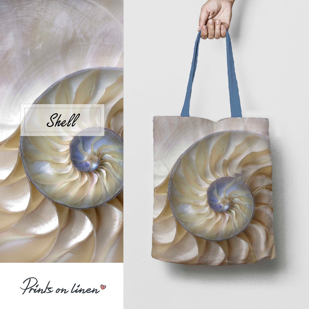 Tote Bag Shell Print Coral Vintage Linen Bag Birthday - Etsy