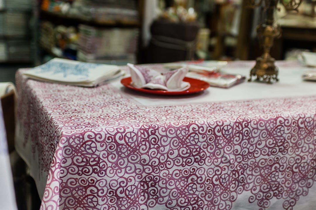 Linen Tablecloth, Farmhouse Decor, Red Tablecloth, Rectangle Tablecloth ...
