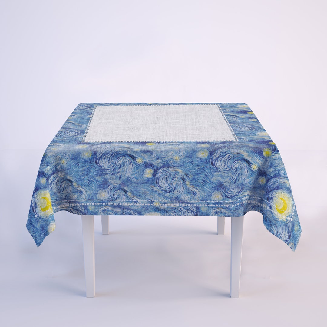 Linen Tablecloth, Van Gogh, Starry Night, Rectangle Tablecloth, Rustic ...
