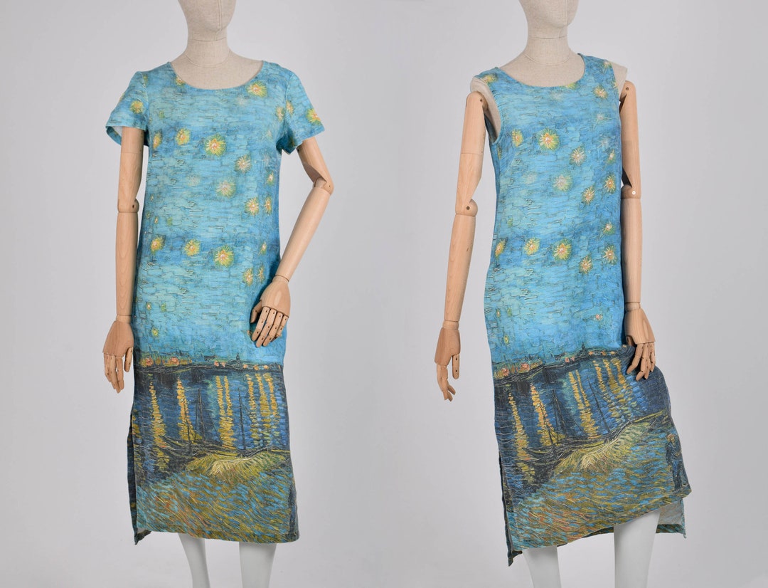 Long Linen Women Dress Vincent Van Gogh Starry Night Tunic - Etsy