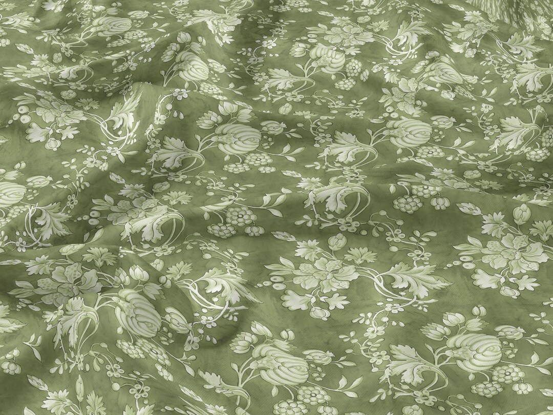 Tela de lino floral, verde matcha, estampado Spitalfields, cortada a ...