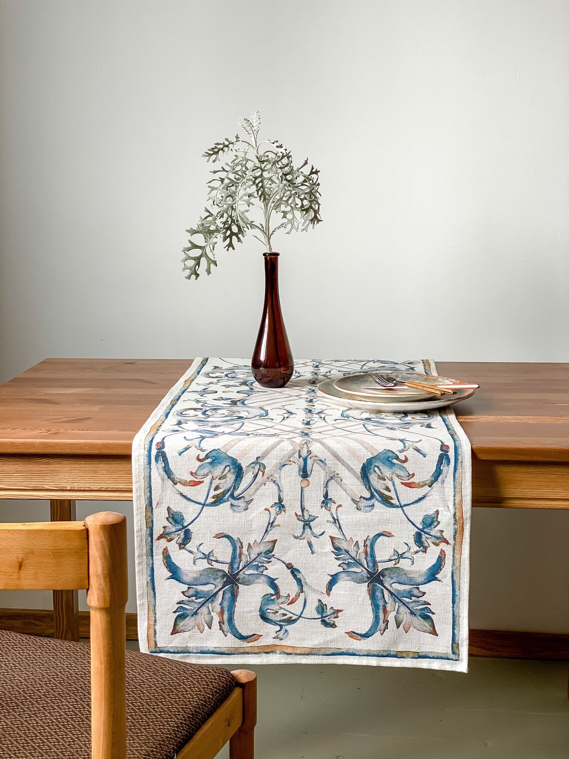 Table runner Art dec linen table top 100% linen custom | Etsy