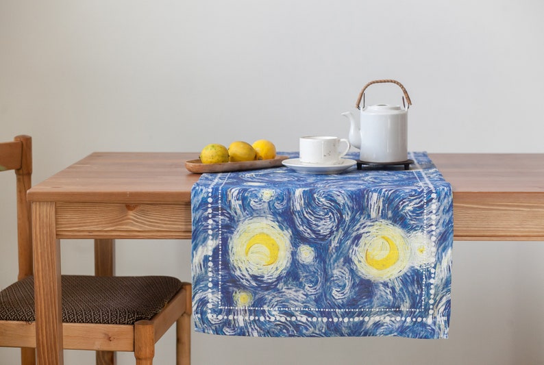 Table Runner Vincent Van Gogh Starry Night Linen Table | Etsy