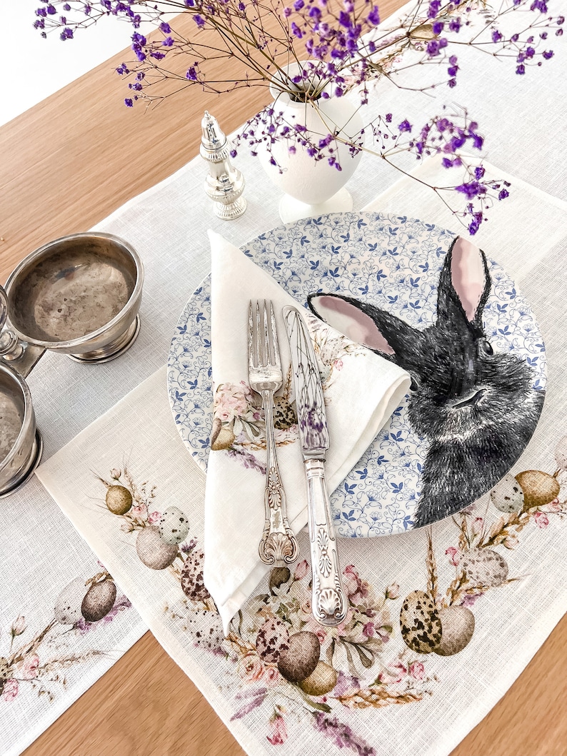 Easter Table Runner, Easter Decor, Easter Eggs, Linen Table Runner ...