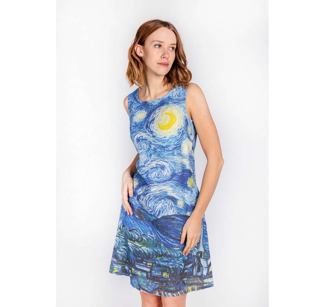 Starry Night, Vincent Van Gogh, Linen Dress, Linen Tunic, 100% Linen ...