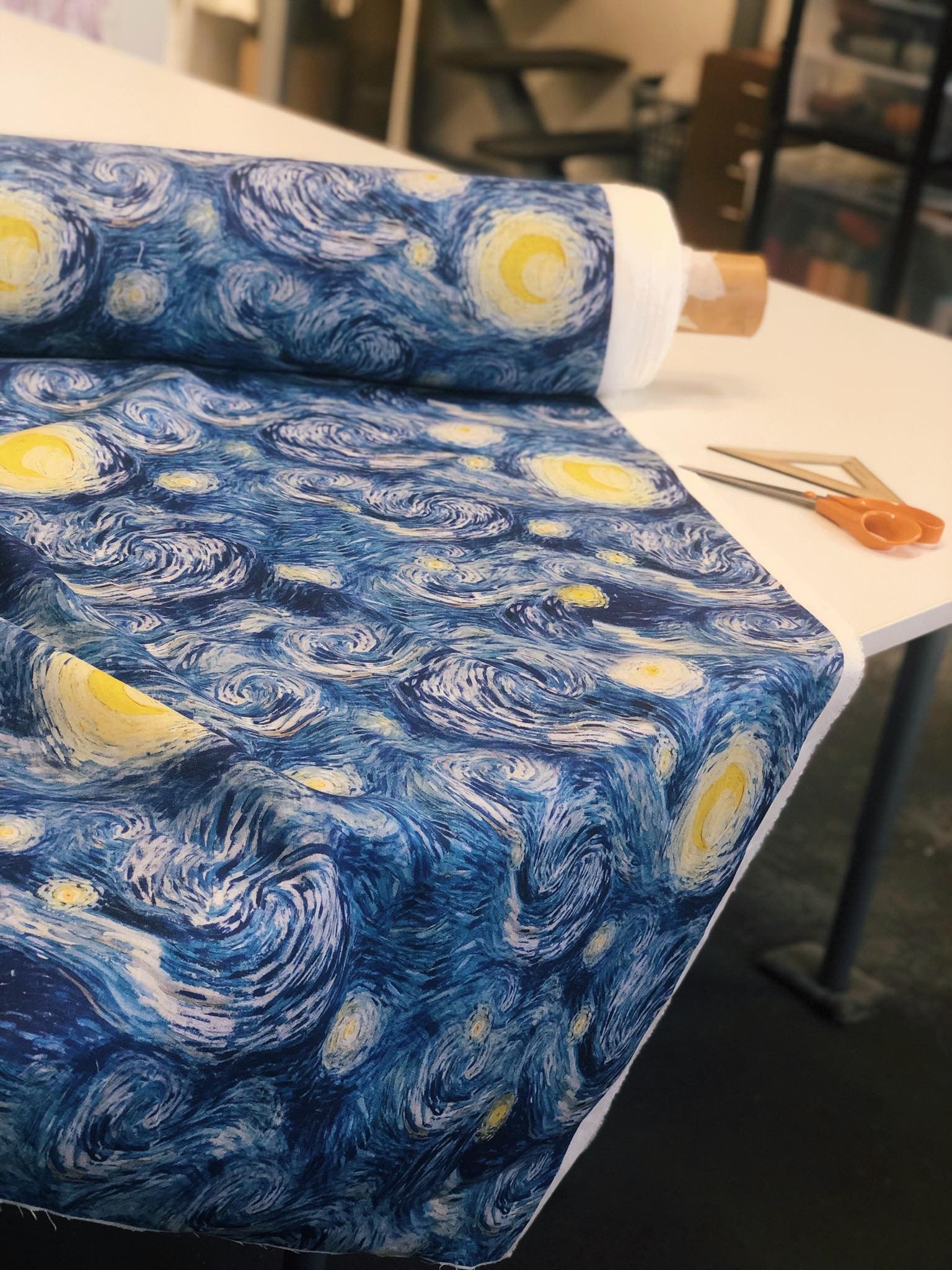 Van Gogh Starry Night printed on Linen fabric, Fabric by yard, fabric ...