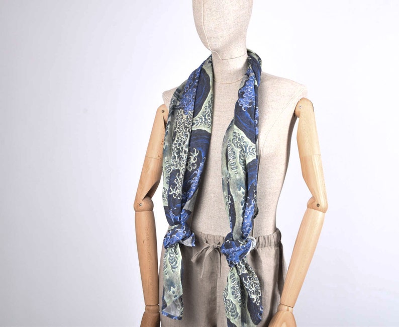 Scarf Hokusai Feminine Wave Linen Scarf Blanket Scarf - Etsy