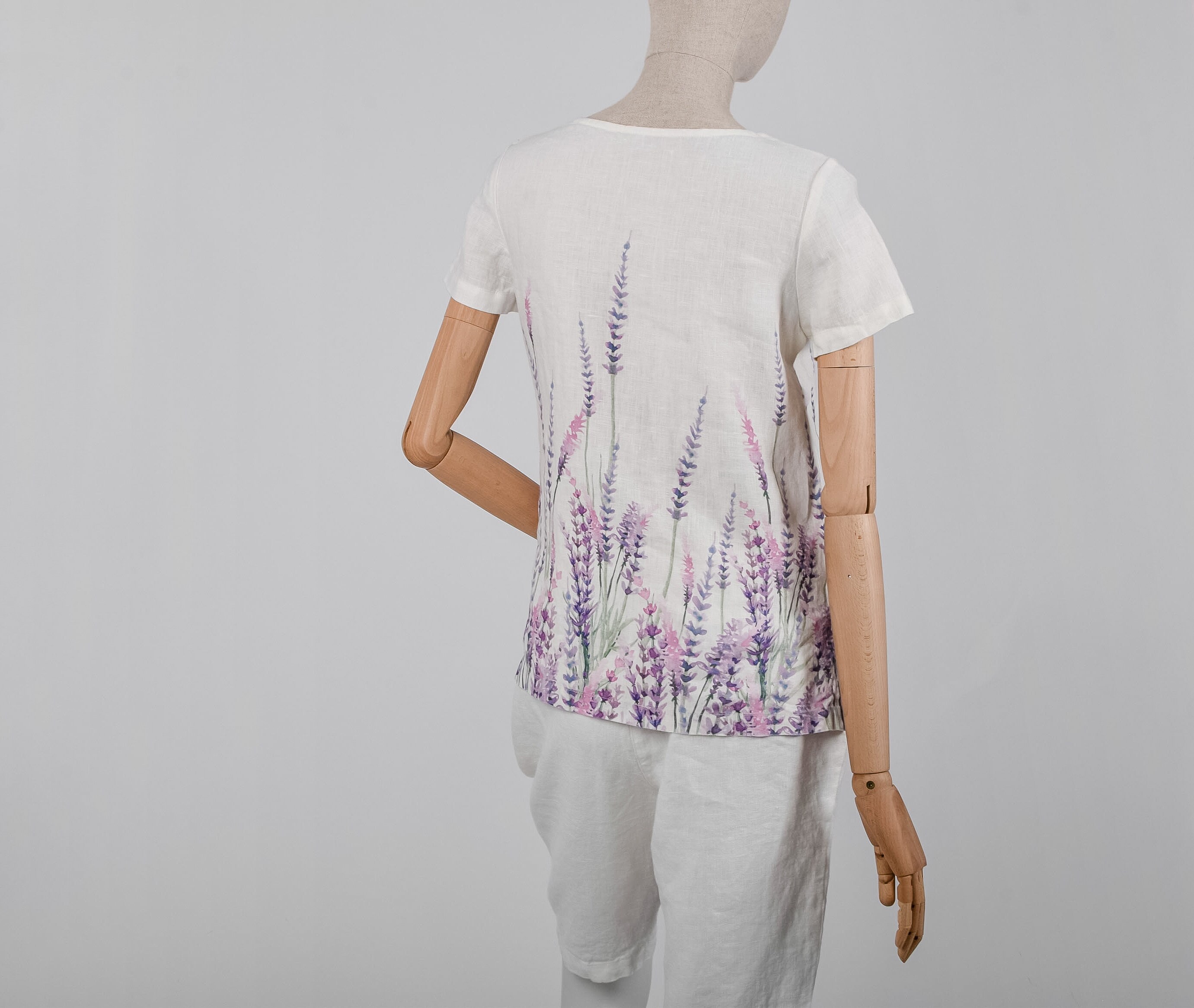 Linen top, lavender, summer shirt, linen shirt short sleeves, natural ...