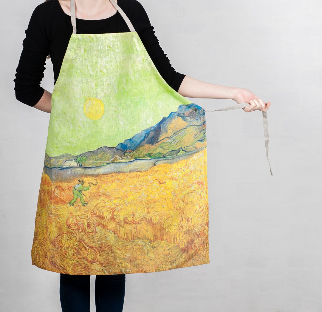 Handmade Linen Apron, Van Gogh Wheat Field Print, Artist Apron - Etsy