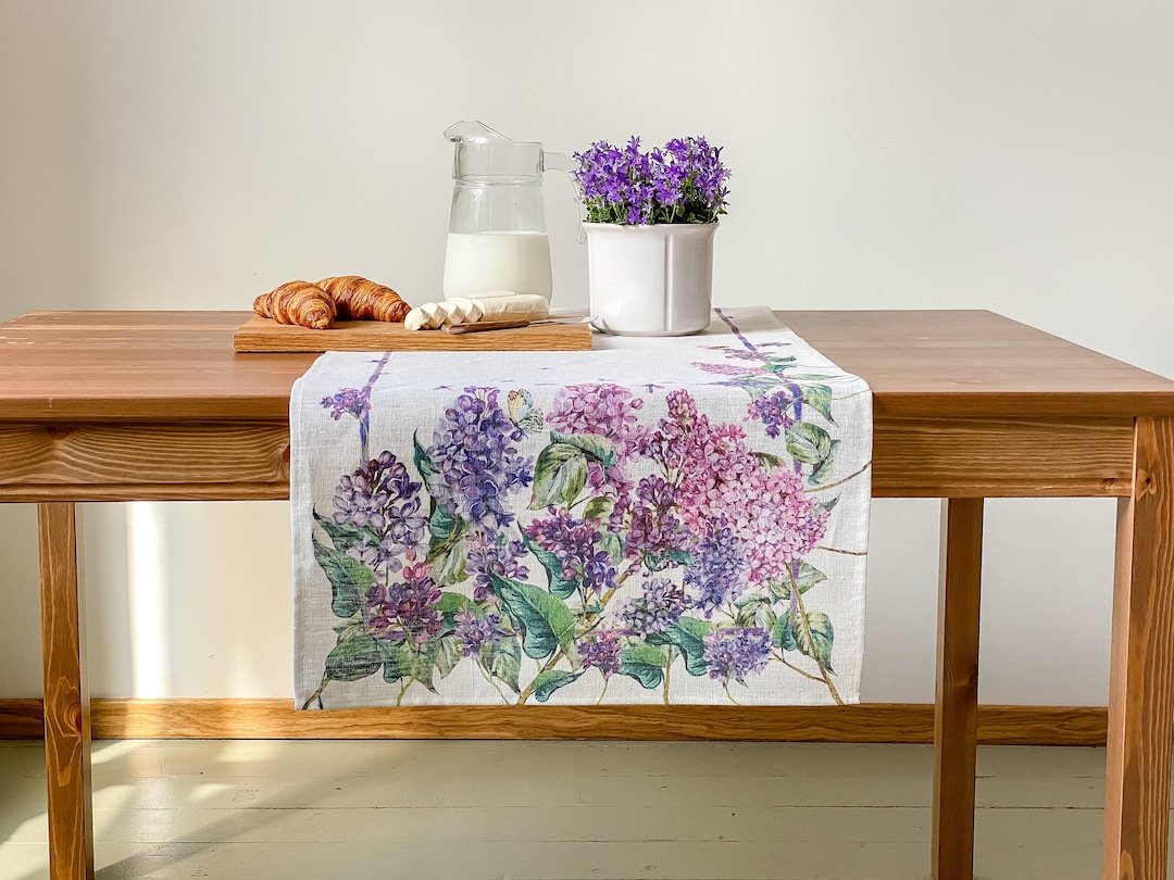 Lilac Floral Linen Table Runner, Custom Size, Easter Decor - Etsy