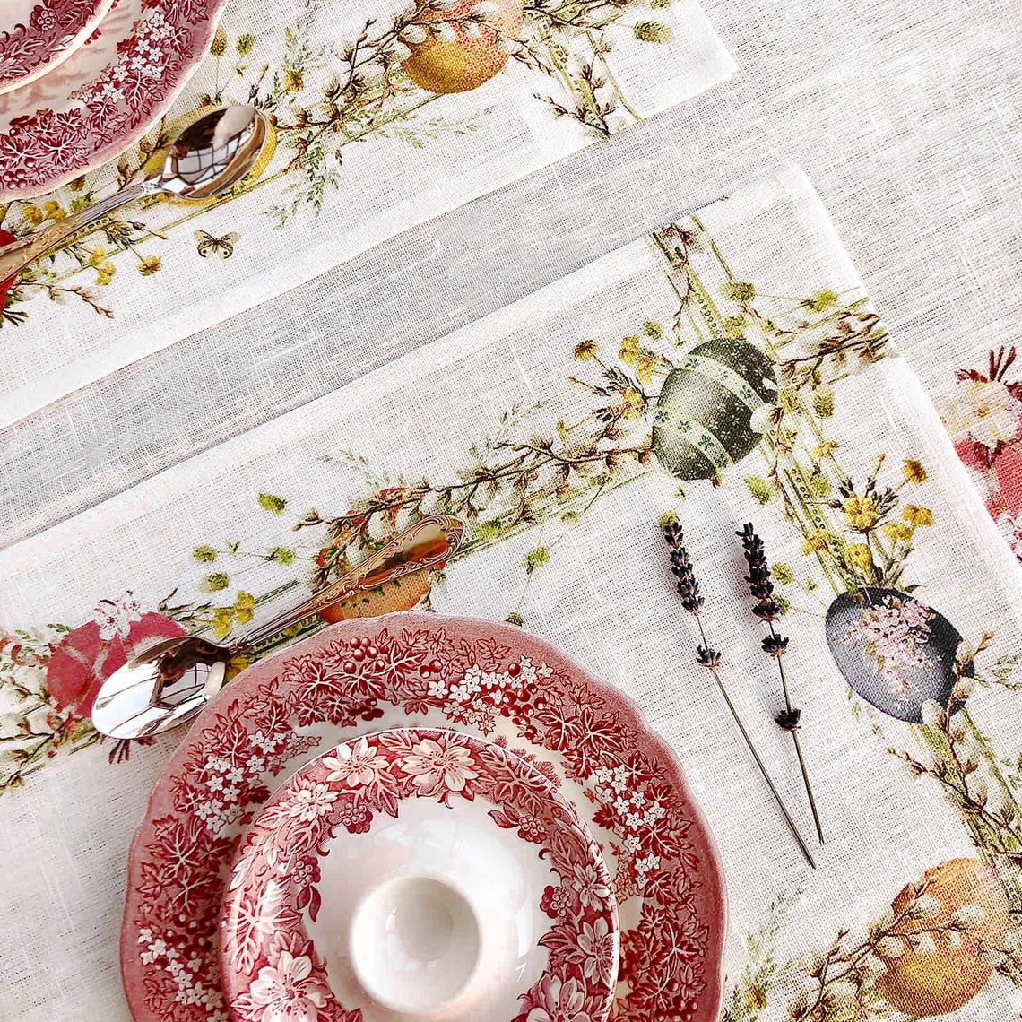 Easter Placemats Easter Wreath Easter Linens 100% Linen - Etsy