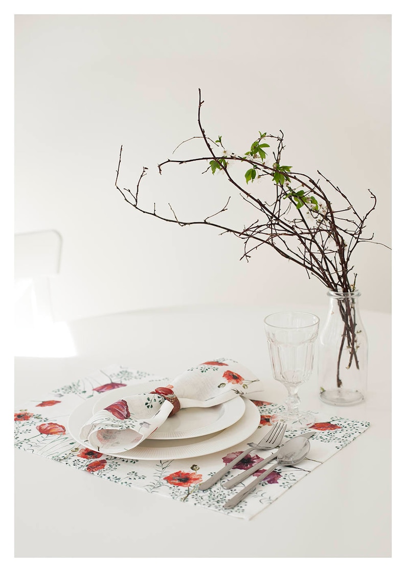 Easter Placemats Poppies 4 or 6 Placemats Set 100% Linen - Etsy