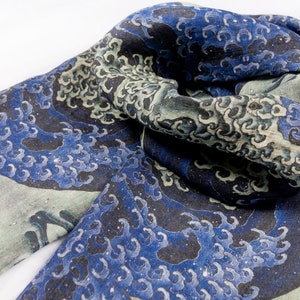 Scarf, Hokusai, Feminine Wave, Linen Scarf, Blanket Scarf, Linen Shawl ...