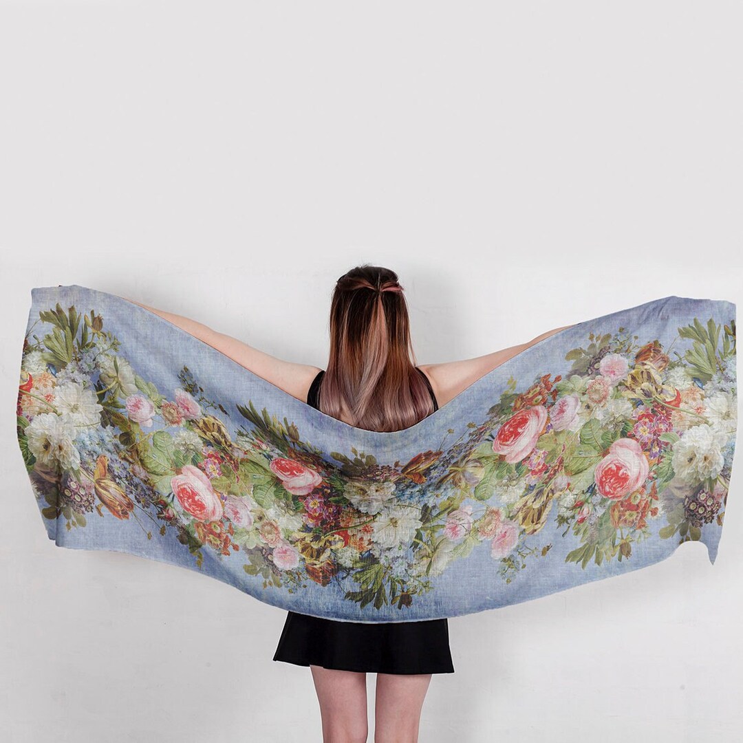 Floral Linen Scarf, Gerard Van Spaendonck Still Life, Vintage Style - Etsy