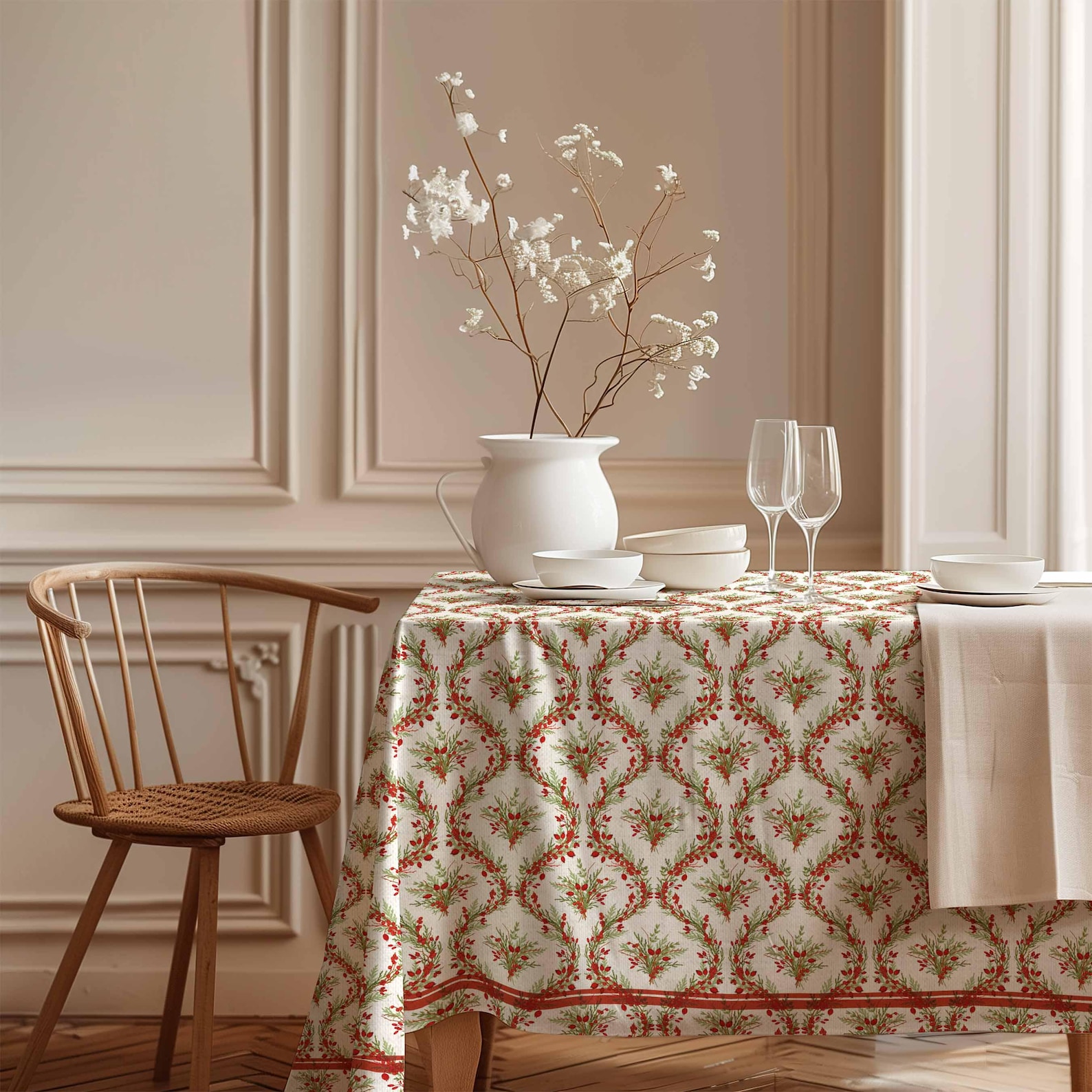 Tablecloth, Winter Berry Garland, Linen Tablecloth, 100% Linen - Etsy