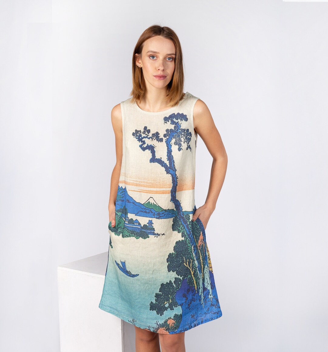 Linen Dress, Lake Suwa, Katsushika Hokusai, Japanese Dress, Vintage ...