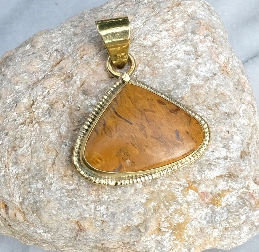 Calligraphy Jasper Pendant Jasper Jewelry golden Hay - Etsy