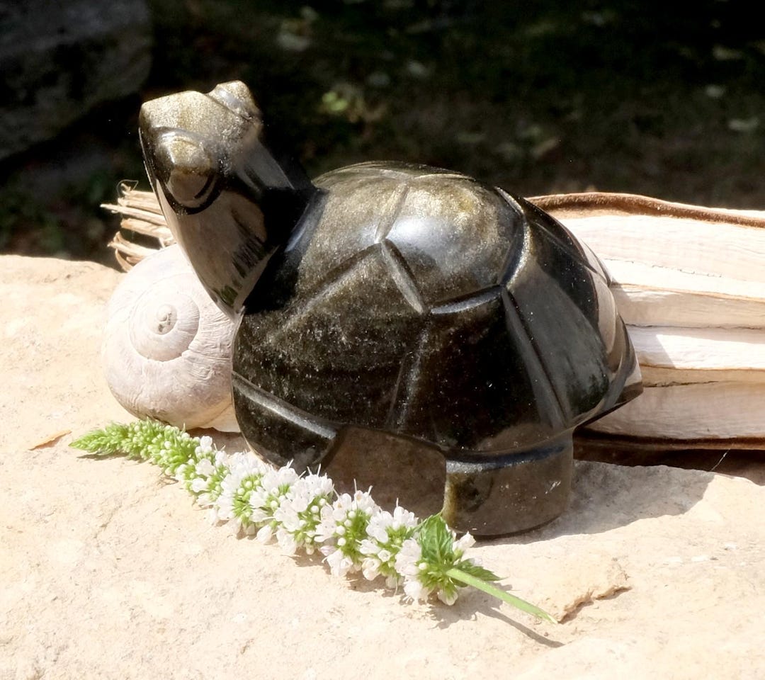 Golden Obsidian From Mexico Small Hand Carved Obsidian Turtle Golden ...