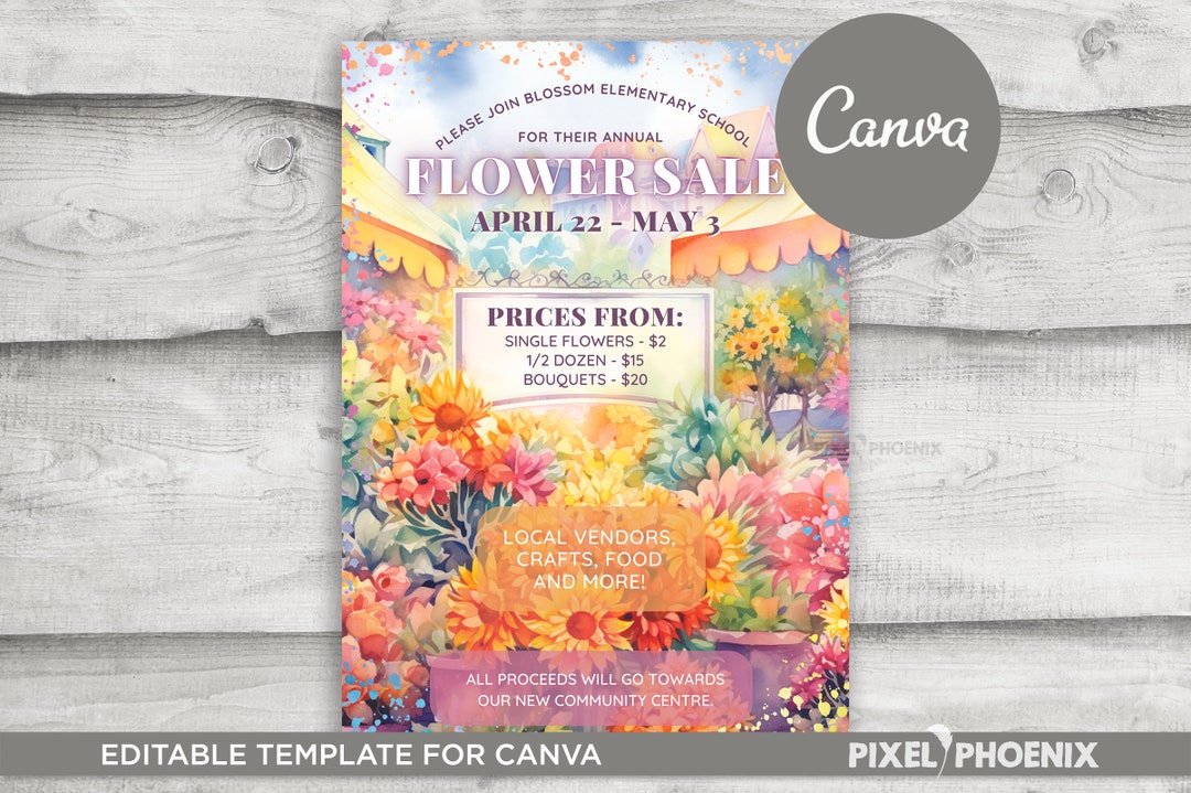 Flower Sale Flyer, Flower Sale Fundraiser, Flyer Template Canva ...