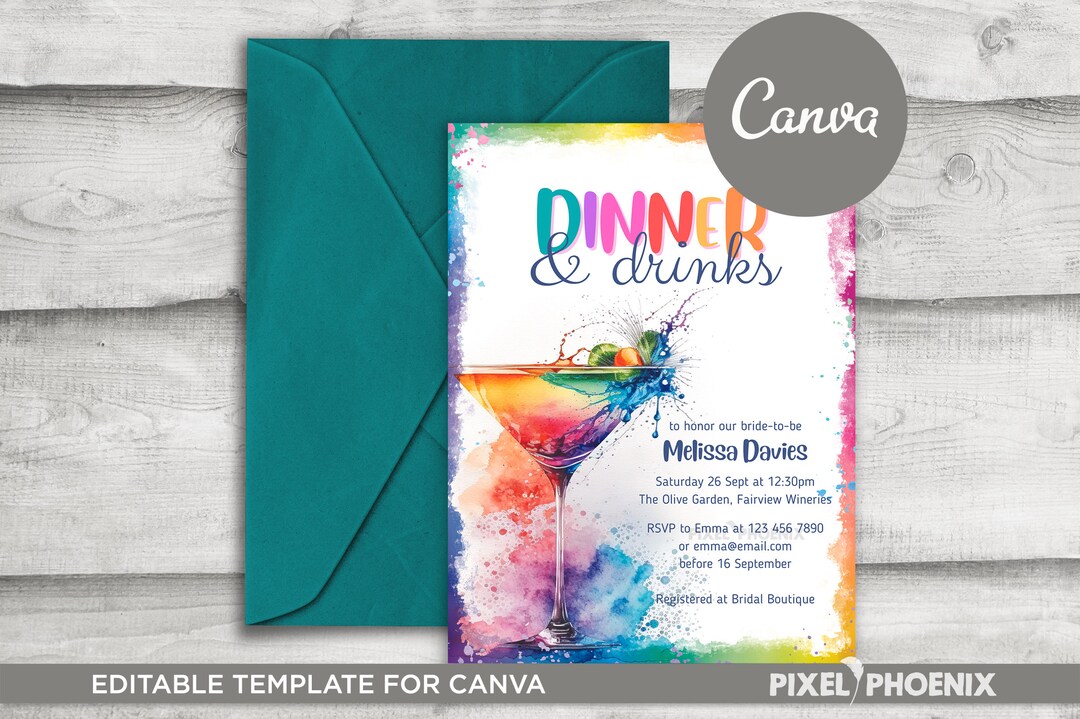 Cocktail Party Invite, Rainbow Invitation Template, Birthday Invitation ...