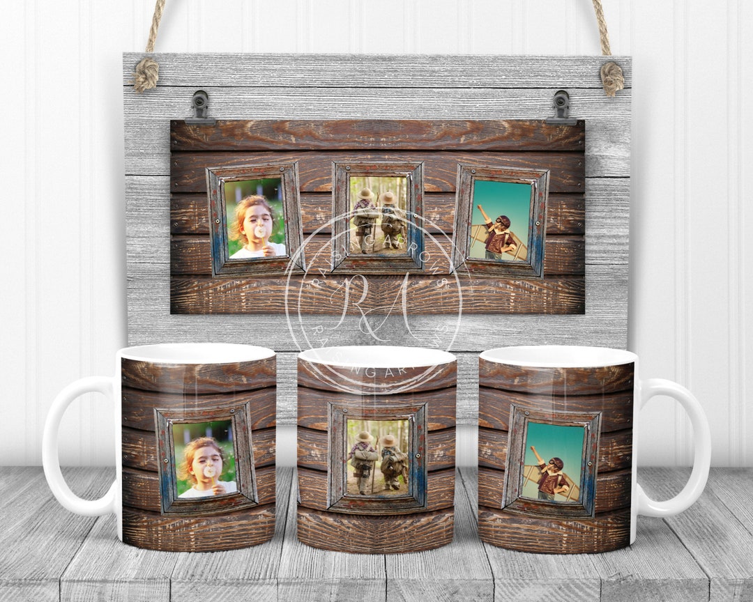 Wood Mug Design With 3 Photo Inserts - Etsy