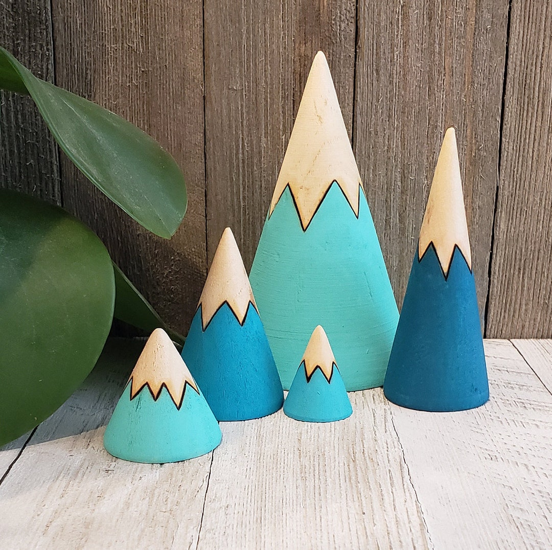 Teal Wood Cone Mountain Set | Colorado Mountain Decor, Ring Holder - Etsy