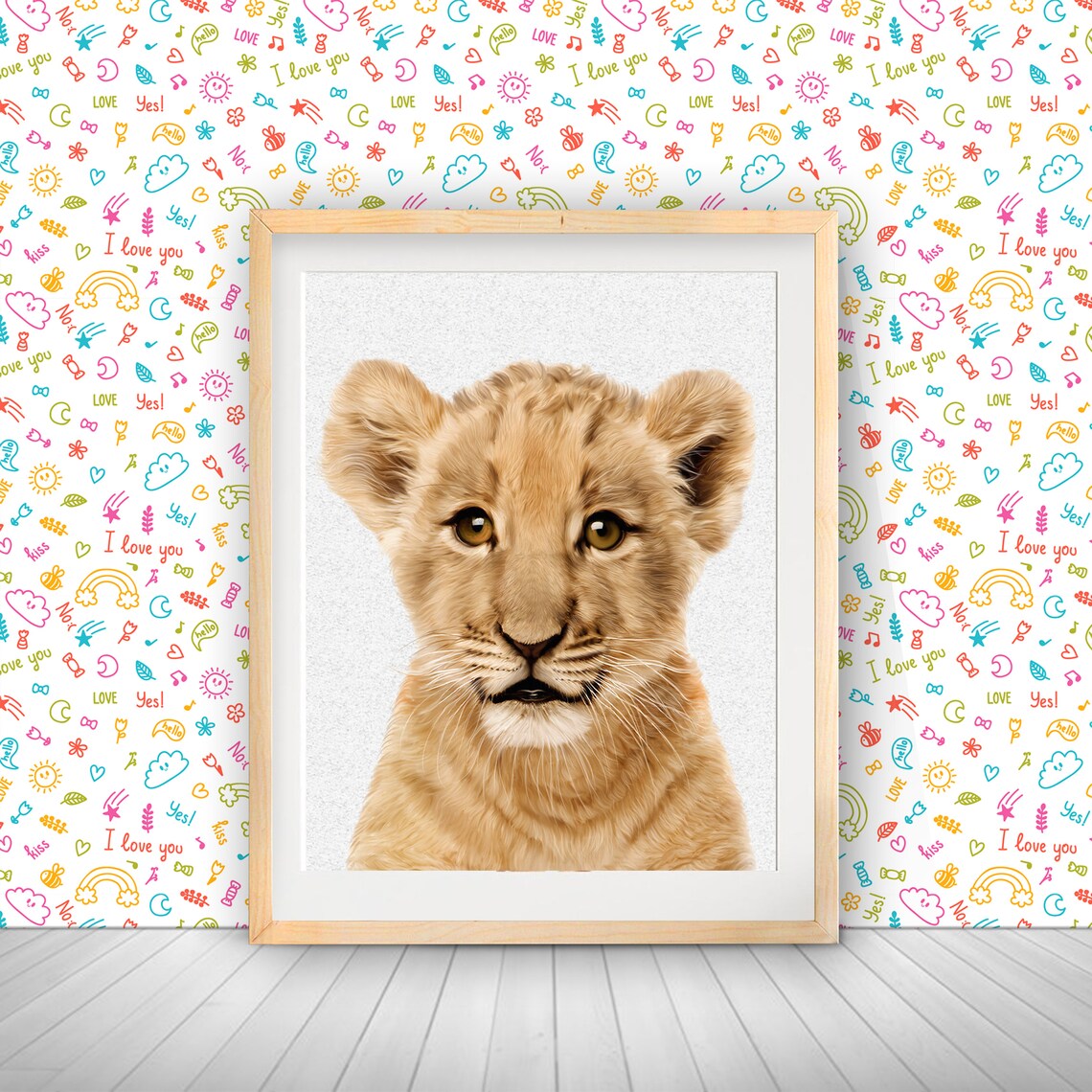 Lion Cub Print Nursery Decor Baby Animal Kids Wall Art - Etsy