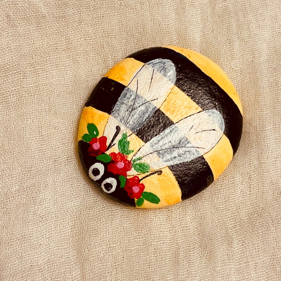 Painted Honey Bee Rock, Insect Stone, Sealed Garden Art, Bumble Bee Bug ...