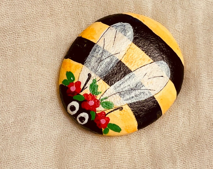 Painted Honey Bee Rock, Insect Stone, Sealed Garden Art, Bumble Bee Bug ...