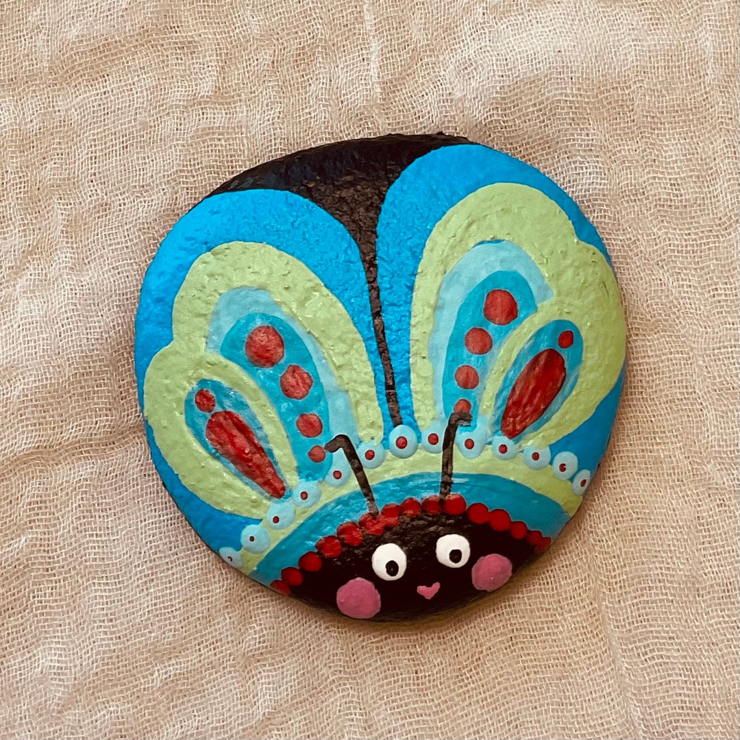 Painted Bug Rock Colorful Beetle Ladybug Stone Sealed Garden - Etsy
