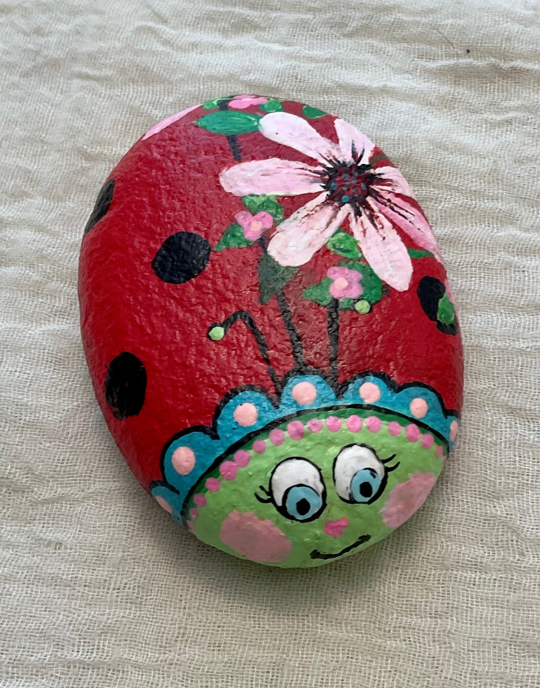Painted Lady Bug Rock Colorful Beetle Stone Sealed Garden - Etsy