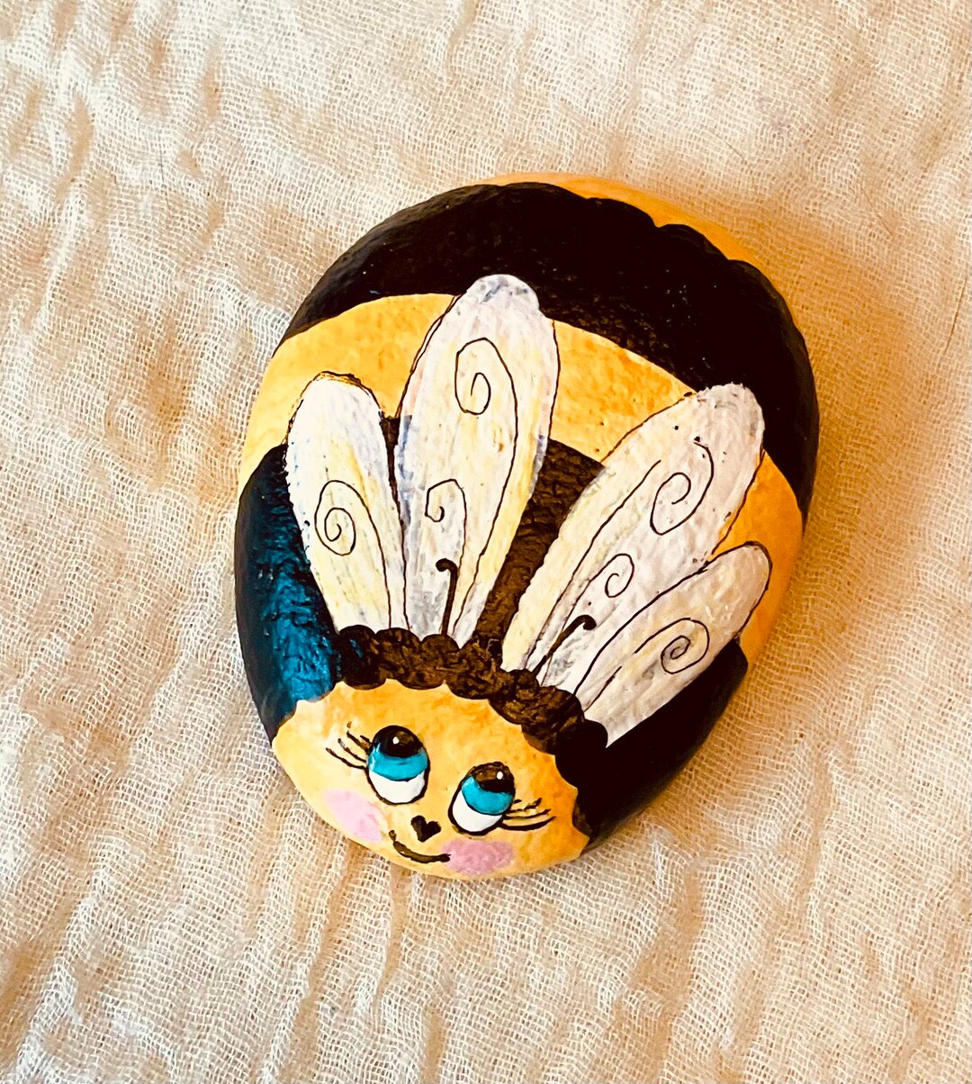 Painted Honey Bee Rock, Insect Stone, Sealed Garden Art, Bumble Bee ...