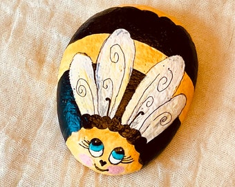 Painted Honey Bee Rock, Insect Stone, Sealed Garden Art, Bumble Bee Bug ...