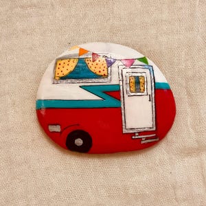 Painted Camper Rock, Camping Decoration, Miniature Auto Art, Sealed ...