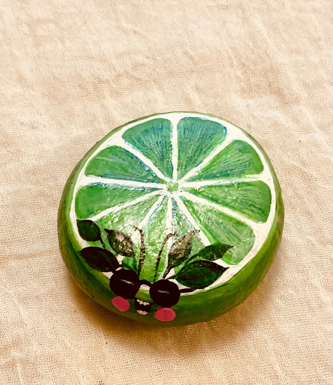 Painted Ladybug Rock, Lime Slice Lady Bug Stone, Sealed Garden Art ...