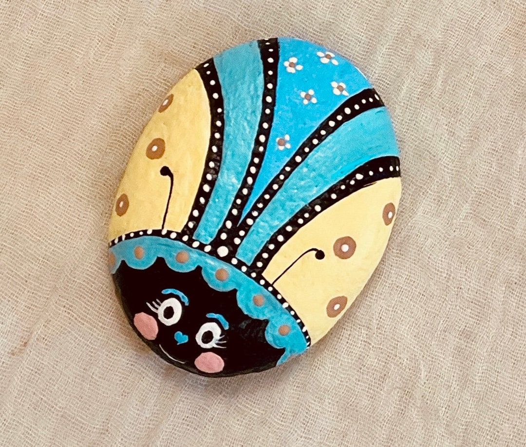 Painted Ladybug Rock, Deco Beetle Stone, Insect Art Painting, Sealed ...
