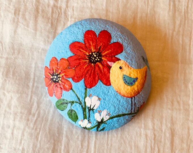 Painted Bird Rock Cute Colorful Bird Floral Stone Rock - Etsy