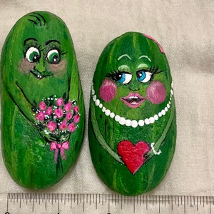 Painted Pickle Rock Pair, Funny Pickles Stones, Pebble Painting, Sealed ...