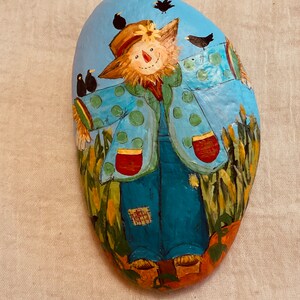 Painted Scarecrow Rock, Fairy House Stone, Scare Crow Painting, Sealed ...