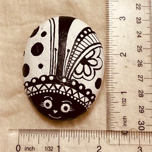 Painted Ladybug Rock, Black White Beetle Stone, Insect Art Painting ...